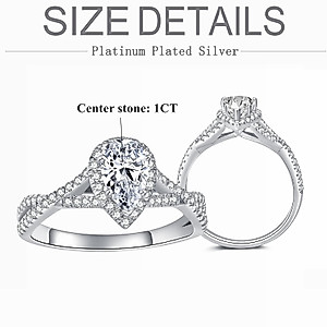 Blocaci Pear Shaped Engagement Rings for Women 1-1/2 Carat(ctw) Moissanite Twisted Engagement Rings Platinum Plated Silver Wedding Anniversary Promise Rings(Size 9)