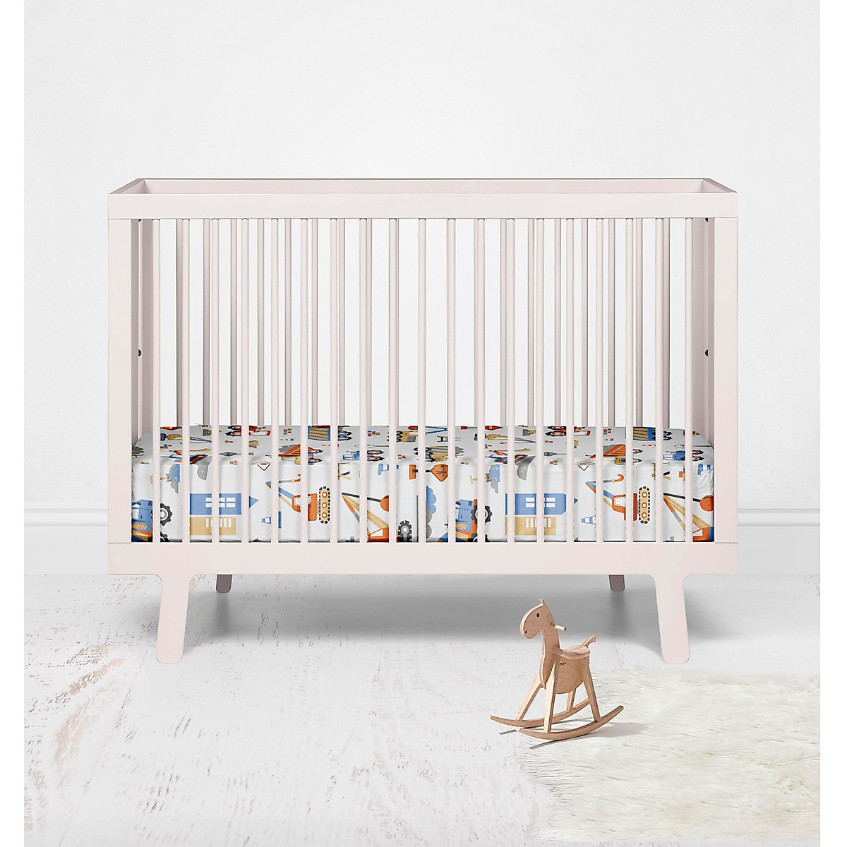 Crib Fitted Sheet - Construction Multicolor - Silky Soft Breathable 100% Cotton Percale Baby Sheets - Fits Standard 28 x 52 X 5 inches Crib & Toddler Mattresses