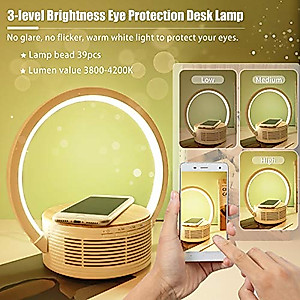 Bluetooth Speaker Wireless Charger with Desk Lamp Bedside Night Light Portable Small Mini Speaker, Led Reading Adjustable Dimmable Table Lamp for Home Office, Dorm, Kids, Students, Boys, Girls Gifts