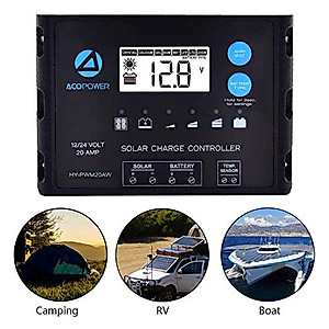 ACOPOWER ProteusX 20A 12V/24V PWM Waterproof Solar Charge Controller w/LCD Display