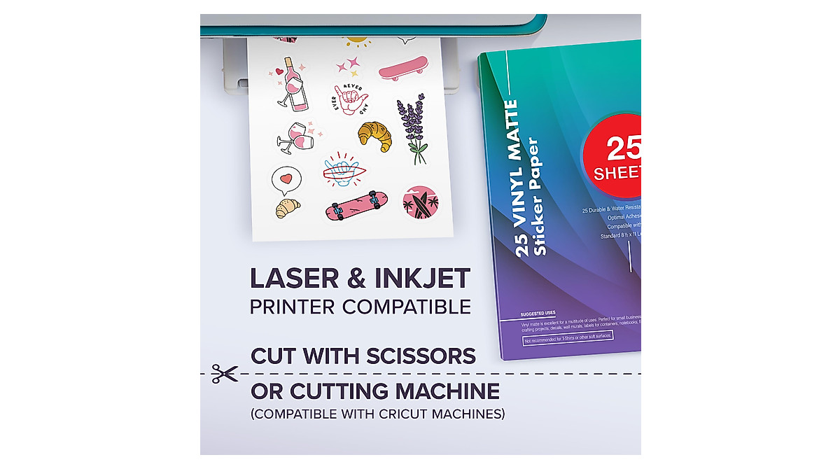 Premium Waterproof Vinyl Sticker Paper for Inkjet & Laser Printers