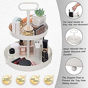 MAONAME White 2 Tiered Tray, Metal Two Tier Tray with Handle, Decorative Tray for Kitchen, Living Room, Bathroom, Seasonal Decor