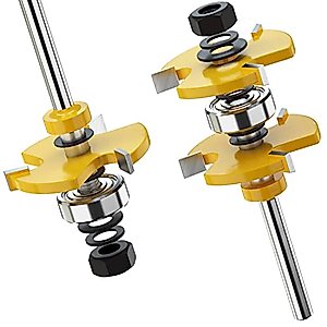 Helovmine Tongue and Groove Router Bit Tool Set with Adjustable 1/4 Inch Shank T Shape Wood Milling with 45 Degree Lock Miter Router Bit 3/4 Inch Stock Joint Router Bit for Wood Drawer, Window, Cupboard