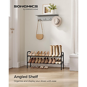 SONGMICS Expandable Shoe Rack, 2 Tier Shoe Rack Shelf, Adjustable Shoe Organizer Storage for 15 Pairs of Shoes, Metal Free Standing Shoe Racks for Closet, Front Door Entryway, Easy Assembly, Ink Black
