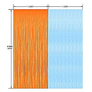 Blue Orange Fringe Curtains Photo Backdrop for Graduation Birthday Baby Shower Party Decor (3 Pack)