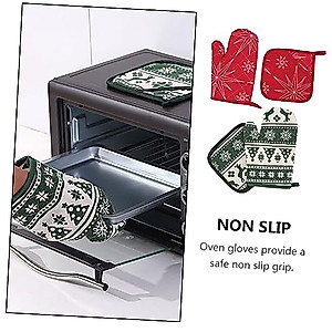 Didiseaon 4 Sets Gloves Set Mitts mitt for Oven Kitchen Counter mat Pot Holders Silicone BBQ Grill Gloves red Suit Microwave Oven Mitt Baking Mitt Mitt Grill Rack Mittens