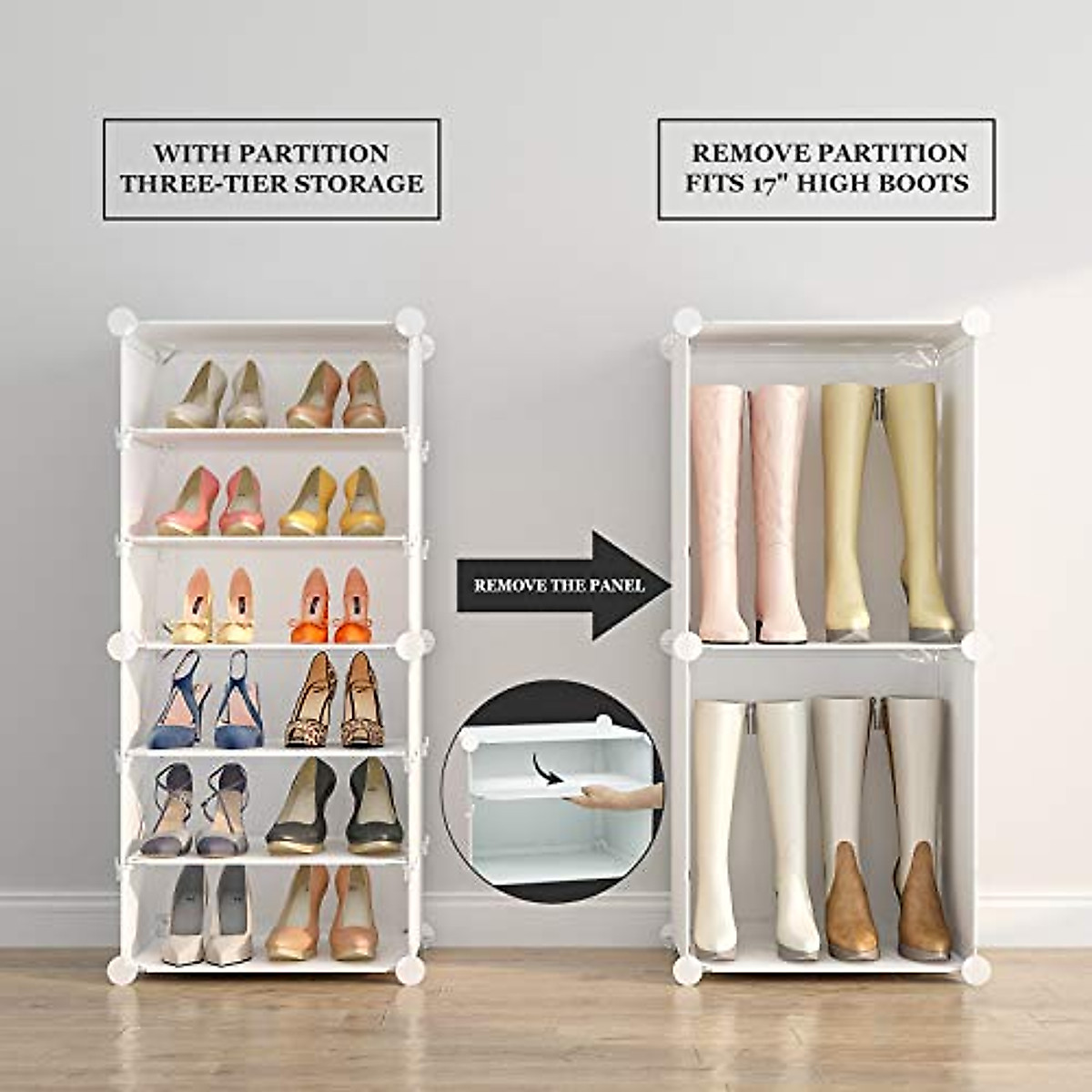 MAGINELS Portable Shoe Rack, 36-Pair DIY Shoe Storage Shelf Organizer, Plastic Shoe Organizer for Entryway, Shoe Cabinet with Transparent Doors, White