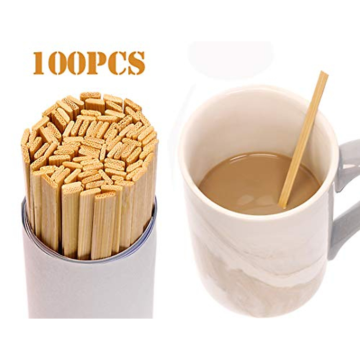 Mini Skater 5.4 Inch Bamboo Coffee Stirrers Eco Friendly Biodegradable Stir Sticks for Tea Hot Cold Beverages (100)