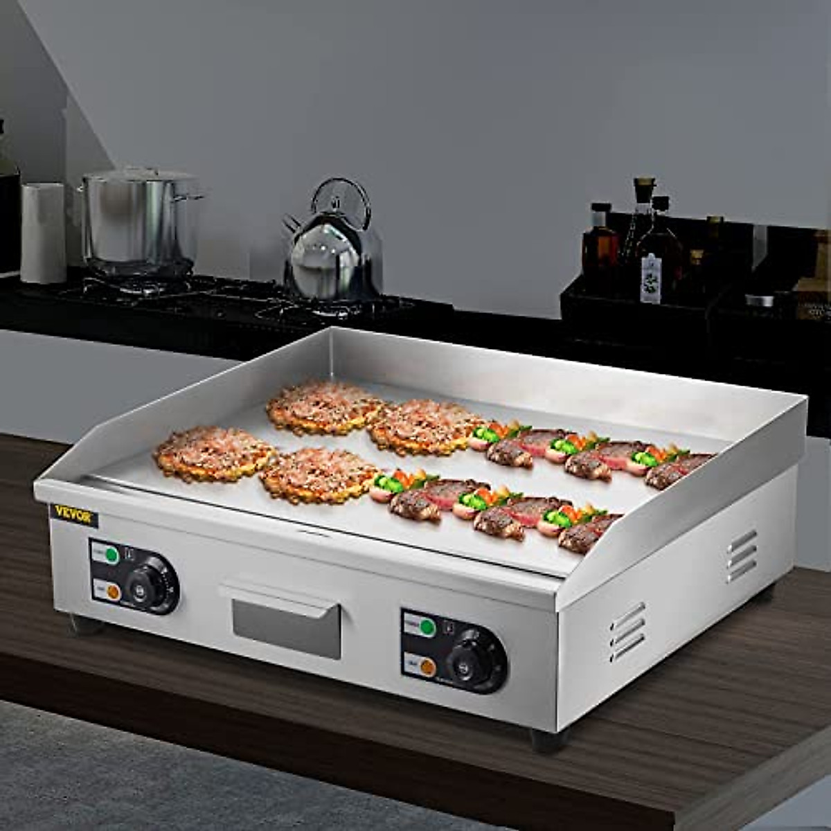 VBENLEM 29" Commercial Electric Griddle 110V 3000W Electric Countertop Griddle Non-Stick Restaurant Teppanyaki Flat Top Grill Stainless Steel Adjustable Temperature Control 122°F-572°F (NO PLUG)