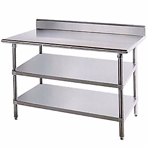 KPS Commercial Stainless Steel Work Prep Table 30 x 60 Backsplash with Double Undershelf - NSF