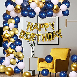 Navy Blue Gold Birthday Party Decorations Men, Happy Birthday Banner Decor for Men Women Boys Girls, Corona Beer Balloon Garland Kit for 16th 18th 21st 25th 30th 40th 50th 60th Birthday Party Supplies