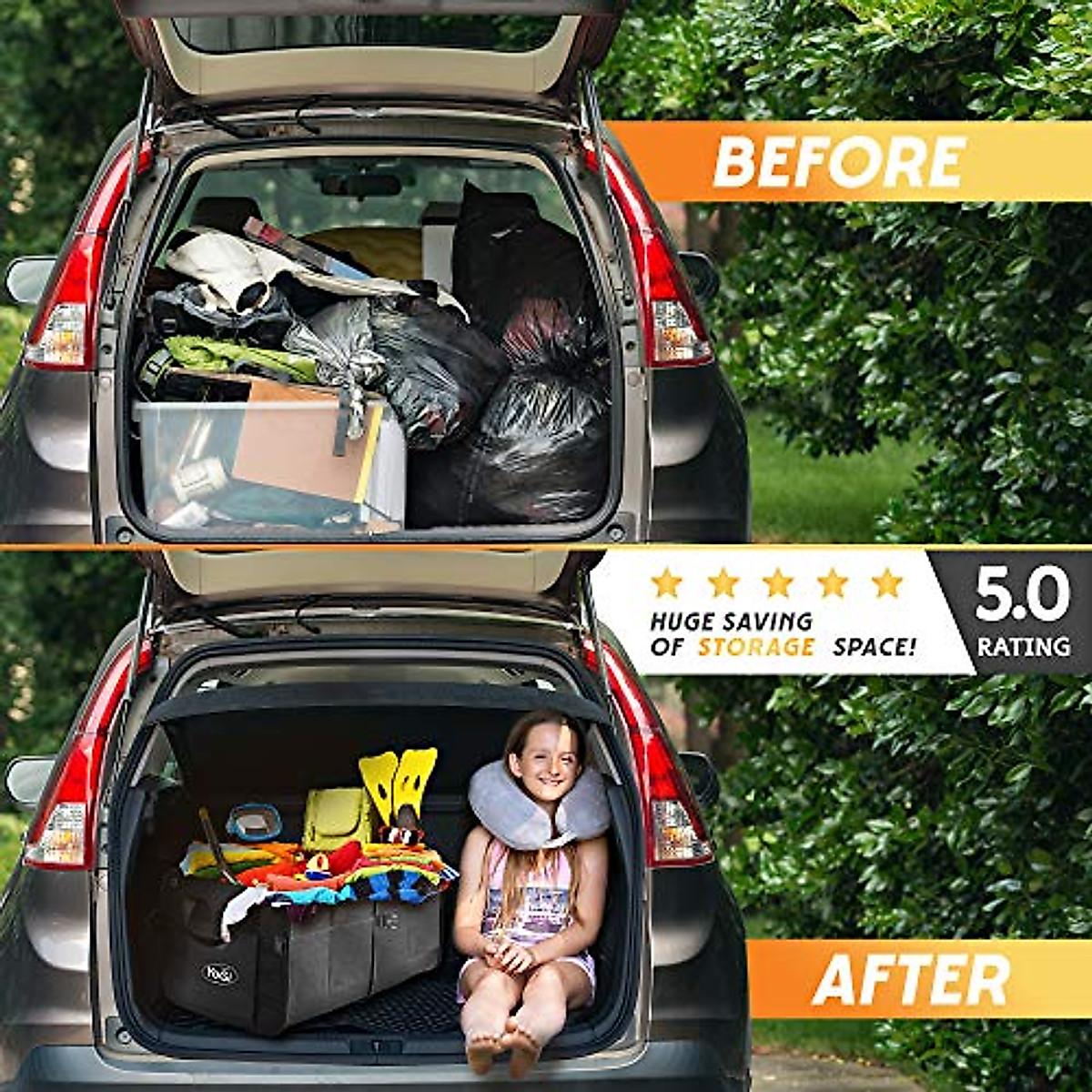 YoGi Prime Trunk and Backseat car Organizer, Trunk Storage Organizer Will Provides You The Most Storage Space Possible, Use It As A Back Seat Storage Car Cargo Organizer Black (Box Black)
