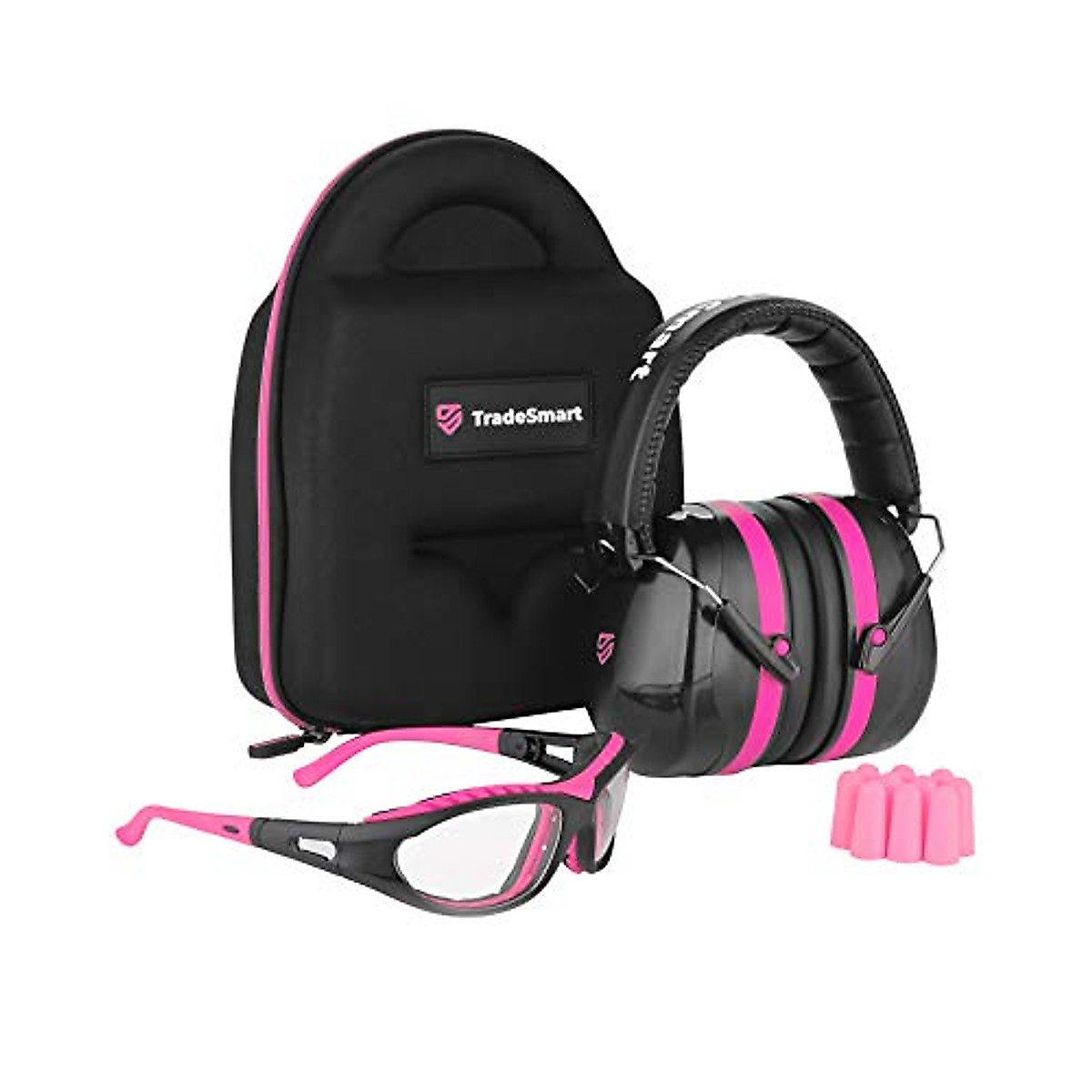 TradeSmart All-in-One Gun Range Safety Duo Kit, Yellow & Pink Ear and Eye Protection Kit for Men & Women, U.S. Certified