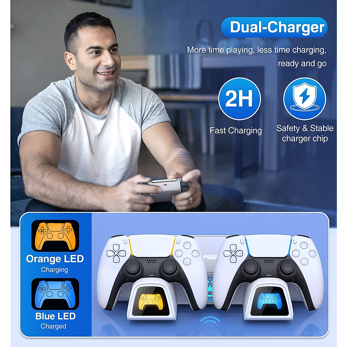 PS5 Stand with Cooling Station&Dual Controller Charger for Playstation 5 PS5 Console, CYKOARMOR PS5 Accessories with 5V/3A Adapter, PS5 Base with Cooler Fan, Charging Dock and Game Holder White