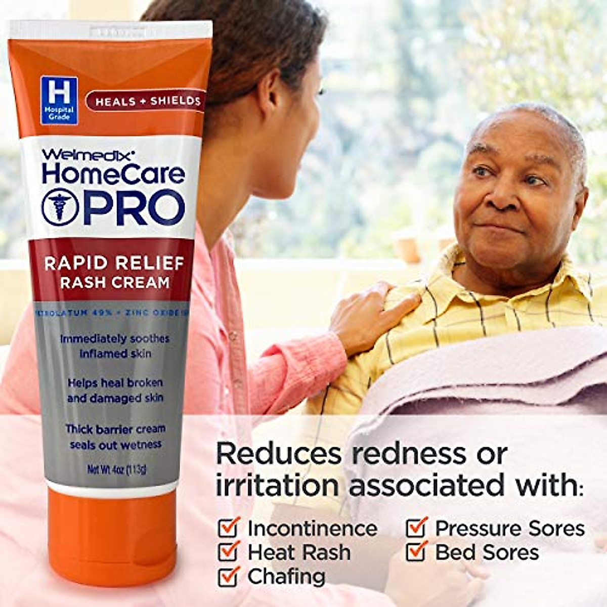 Welmedix HomeCare PRO Rapid Relief Adult Diaper Rash Cream – Extra Thick, Moisturizing Barrier Cream for Incontinence and Healing Cream/Zinc Oxide Cream/Skin Cream, (4oz Tube)