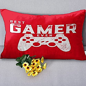 Emvency Decorative Throw Pillow Cover Queen Size 20x30 Inches Best Gamer Ever for Video Games Geek Pillowcase with Hidden Zipper Decor Cushion Gift for Home Sofa Bedroom Couch Car
