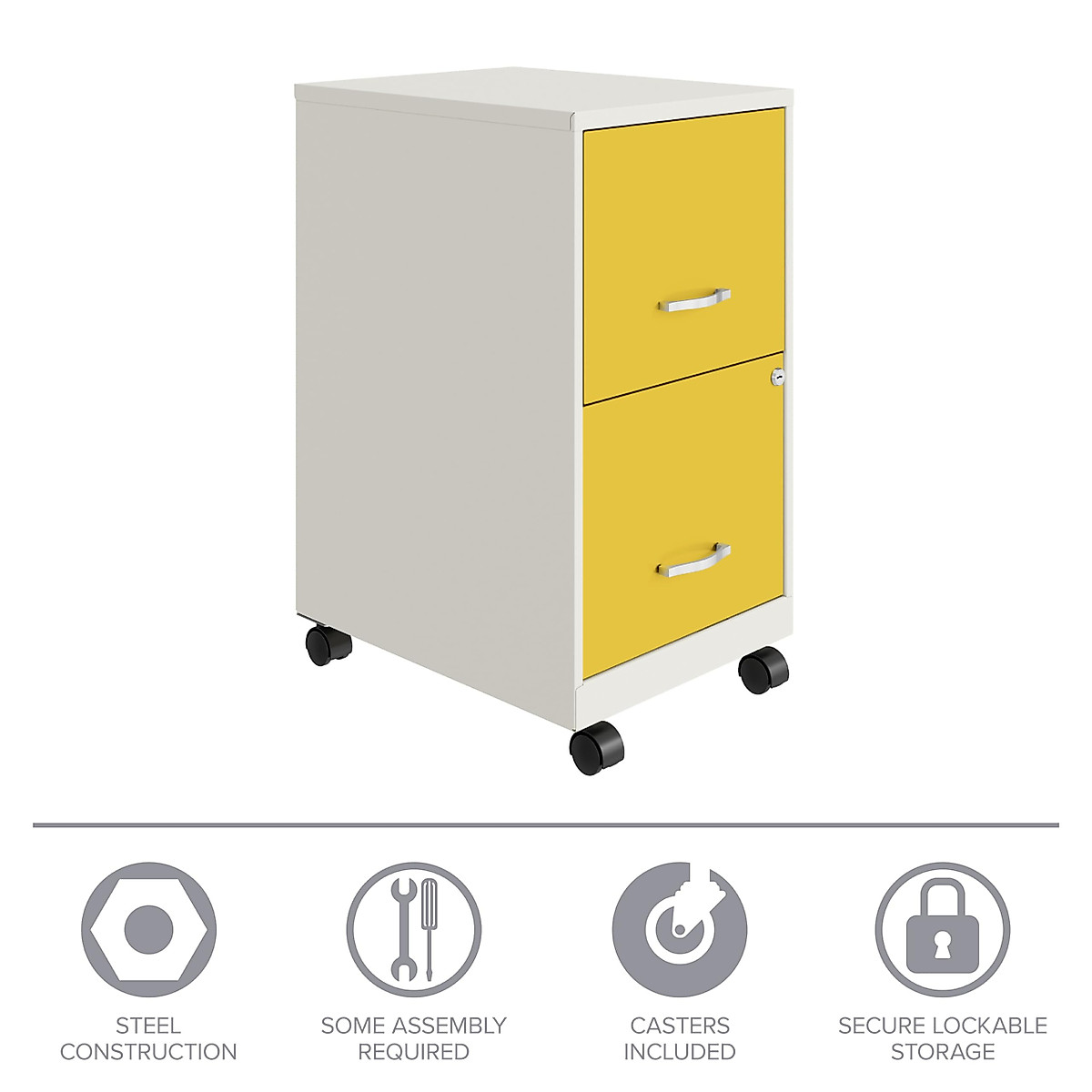 Space Solutions 18" 2 Drawer Mobile Metal Vertical File Cabinet White/Goldfinch