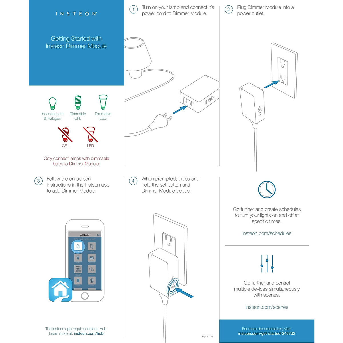 Insteon Smart Lamp Dimmer Plug-in Module, 2-Pin, 2457D2 Hub Required for Voice Control with Alexa & Google Assistant