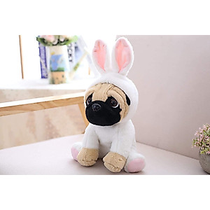 CASAGOOD Pug Dog Stuffed Animal in White Bunny Rabbit Costume Adorable Plushies Pug Wearing Bunny Rabbit Outfit Plush Toys as Great Gift for Kids Stuffed Puppy Animals 12 Inch