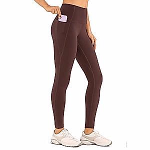 CRZ YOGA Womens Butterluxe Workout Leggings 28 Inches - High Waisted Gym Yoga Pants with Pockets Running Buttery Soft Taupe Large