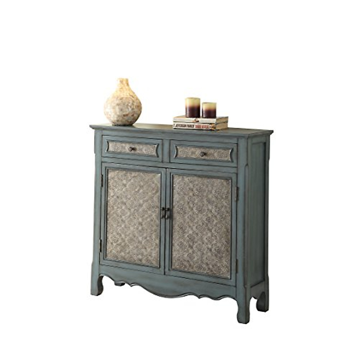 Acme Winchell 2 Drawers Wooden Console Table with 2 Doors in Antique Blue