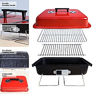 GEERTOP Portable Charcoal Grill with Lid Folding Barbecue Grill for Outdoor Camping Cooking Small Table Top BBQ Grill for Picnic Patio Backyard