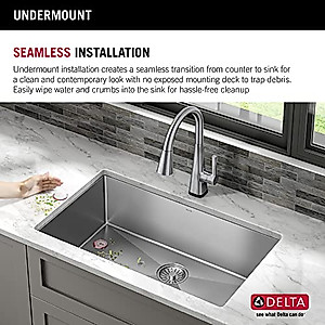 DELTA FAUCET Delta Lenta 30-inch Undermount 16 Gauge Stainless Steel Single Bowl Kitchen Sink with Accessories, 953034-30S-SS, Satin
