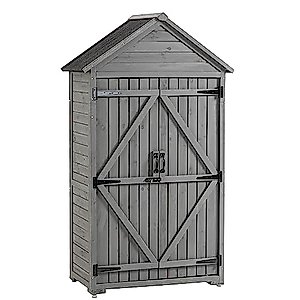 nifoti Outdoor Tool Shed Wooden Storage Cabinet,2-Door Garden Shed with 3 Detachable Shelves and Locking Latch,Outdoor Shed Box with Pitched Roof for Garden,Backyard,Manor (Grey)