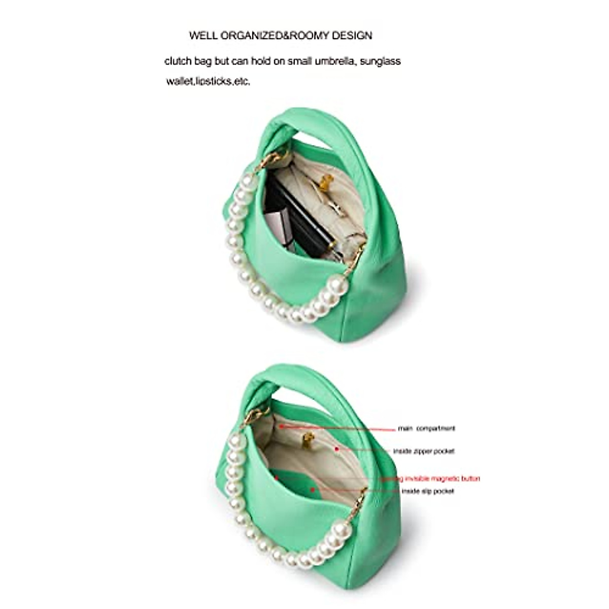 Small Goatskin Top Handle Clutch Handbags (4-Green)