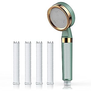 Aiberle Filter Shower Head with 5 Filters, High Pressure Handheld Shower Head Sprays, Double Layer Filtration System Shower Filter Head Sprayer with Non-Slip ABS Material, Spa Showerheads, No Hose