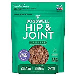 Dogswell Hip and Joint Grain-Free Duck Grillers for Dogs, 10 Ounces, Model: 842188
