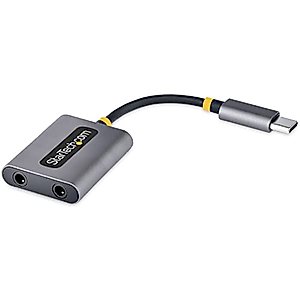 StarTech.com USB-C Headphone Splitter, USB Type C Dual Headset Adapter w/Mic Input, USB C to 3.5mm Audio Adapter/Earphone Dongle, USB C to Audio Jack/Aux Output, 24-bit DAC (USBC-Audio-Splitter)