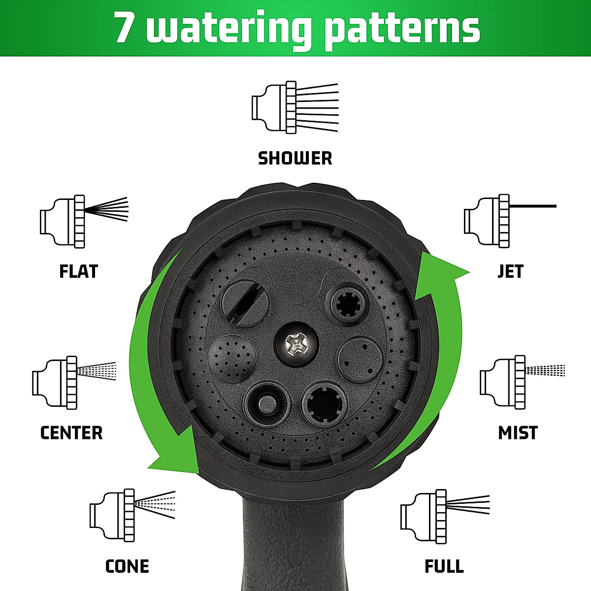 NEXCOVER Garden Hose Nozzle Sprayer - 7 Adjustable Watering Patterns Nozzle for Water Hose, Non-Slip Garden Spray Nozzle Hose Attachment for Car Washing, Watering Plants, Pets Showering,Lawns Cleaning