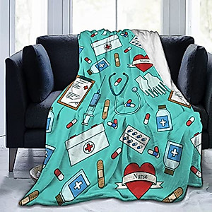 Hmklpi Nurse Medical Theme Blanket Nurse Gifts for Women Ultra Plush All Season Lightweight Cozy Flannel Throw Blanket for Bed Chair Car Sofa Couch Bedroom 50"x40"