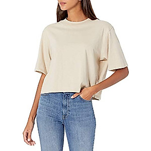 The Drop Women's Sydney Short-sleeve Cropped Crew Neck T-shirt, Sand, L