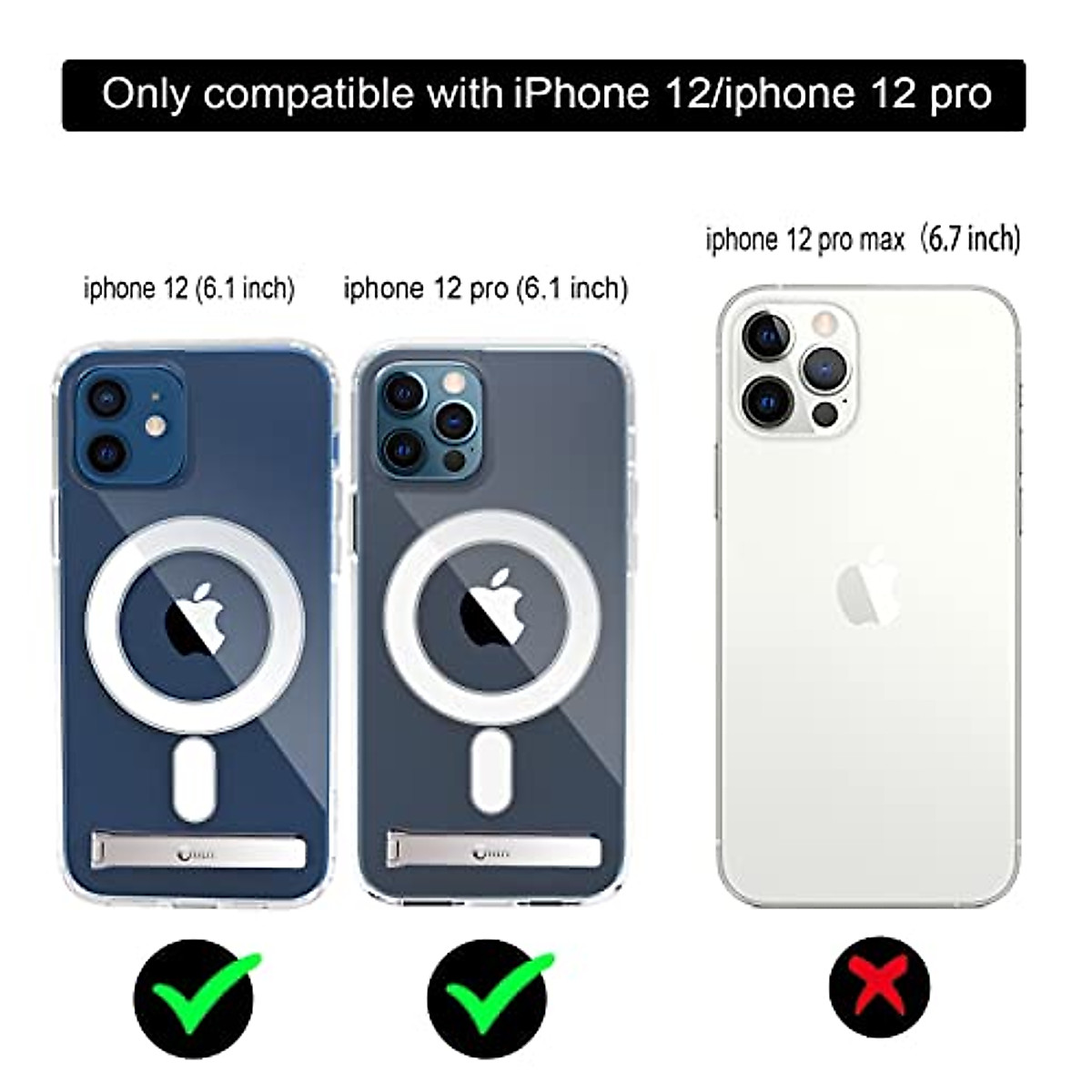 Chitri Compatible for iPhone 12 Case/12 Pro Case Clear 6.1, [Three-Way Stand Magnetic Case] Compatible with MagSafe Charger [with Metal Kickstand] Transparent Hard Back Slim Shockproof Protective Case