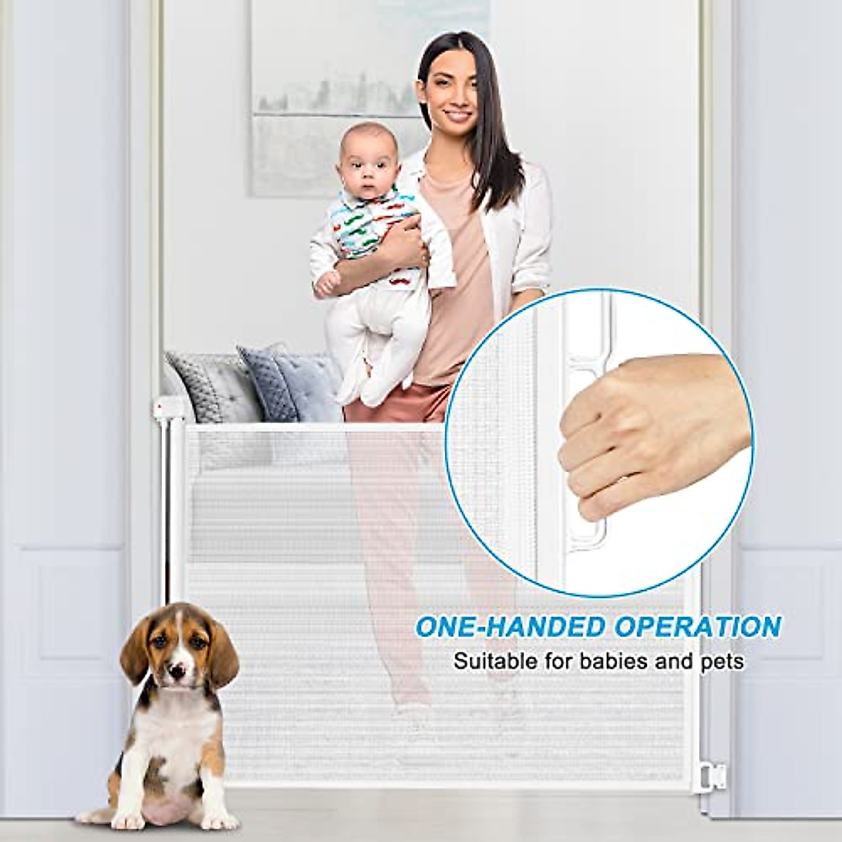 HEELALBABY Retractable Baby Gate for Stair 65" Extra Wide Outdoor Mesh Safety Gate for Dogs or Pets Fabric Indoor Puppy Gates for Doorways