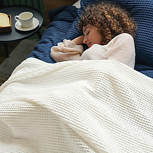 PHF 100% Cotton Waffle Weave Blanket King Size 104" x 90"-Lightweight Washed Soft Breathable Blanket Perfect for Summer -Great Blanket Layer for Couch Bed Sofa-Elegant Home Decoration - Cream