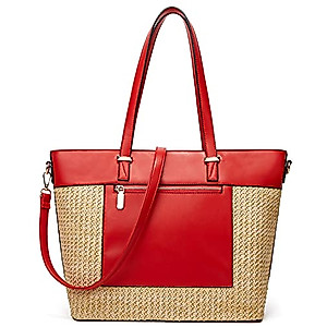 Women Tote Bags Straw Beach Top Handle Satchel Handbags PU Faux Leather Shoulder Purse