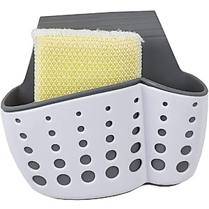 Kitchen Sink Caddy Sponge Holder - Plastic Saddle - Brush and Sponge Holder Organizer with Drain - Double Sink Saddle Faucet Caddy by Crazy Chef