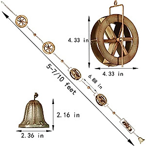 AINISIS 5-7/10-Feet Gutter Rain Chain,Water Wheel Rain Catcher Chain Outdoor Garden Decorative Art