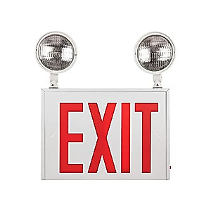 Sunlite 05275 LED Steel Exit Sign Combo, White Housing with Red Lettering, 90-Minute Battery Power Back-Up, Triple 360 Degree Adjustable Head Lamps, 200 Lumens, 120-277V, Fire Safety, NYC Compliant