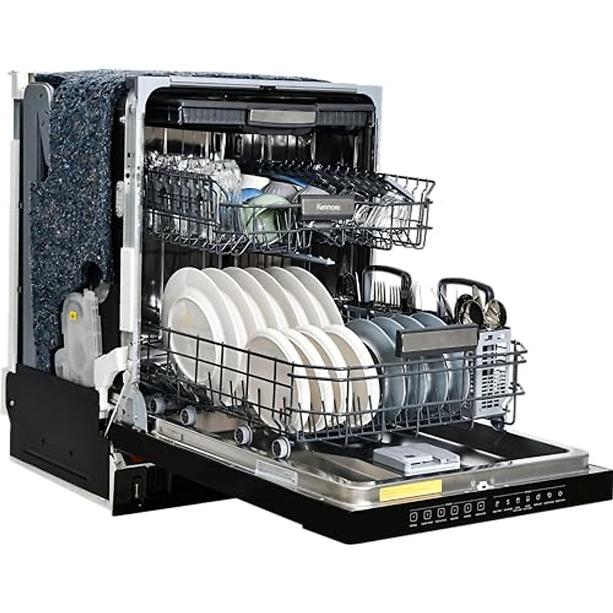 Kenmore 24" Built-In Stainless Steel Tub Dishwasher with EasyFlex 3rd Rack, SmartWash, UltraWash Plus, TurboDry, and MoreSpace Adjustable Rack, Energy Star Certified, Black