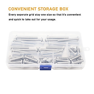 binifiMux 50pcs 1/4-20 Inch Round Head Phillips Machine Screws Assortment Kit, 304 Stainless Steel Silver Tone, 1/4 x 3/4,1,1-1/8,1-5/8,2 Inch