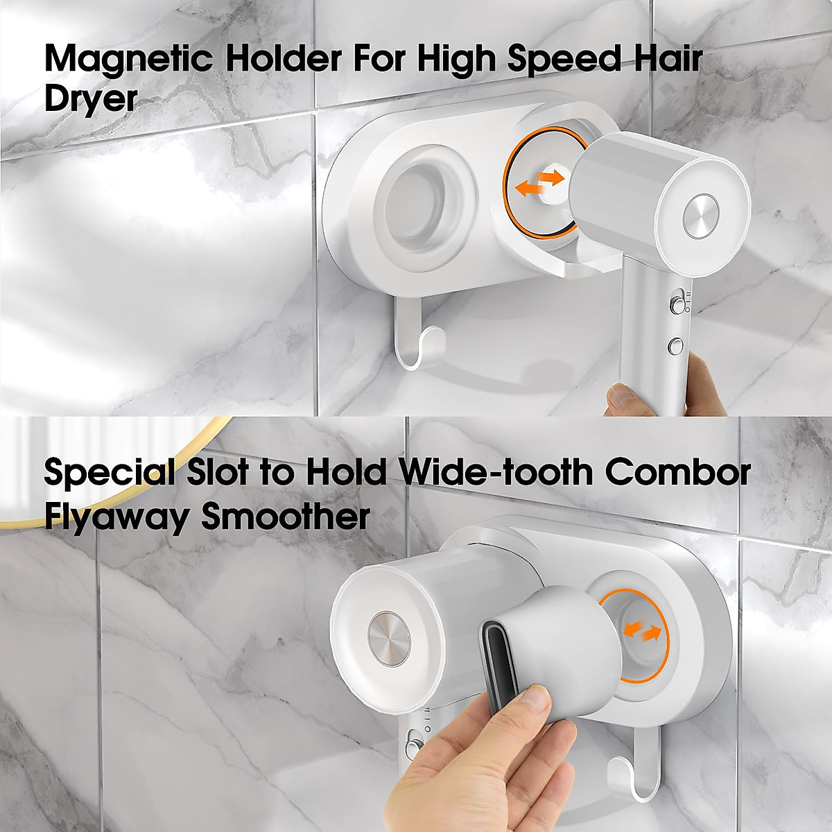 Fentgo Hair Dryer Holder Wall Mount High Speed Hair Dryer with Hair Dryer Power Cord Organizer Hooks, Suitable 2206 Hair Dryer, Compatible for ARAS/Careboda Hair Dryer