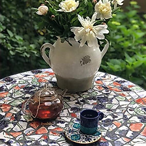 XIAOLIN Mosaic Drinks Side Table | Plant Tables Stand Outdoor Accent Table Garden Patio Tile Mosaic Inlay Top | Balcony Round Coffee Table