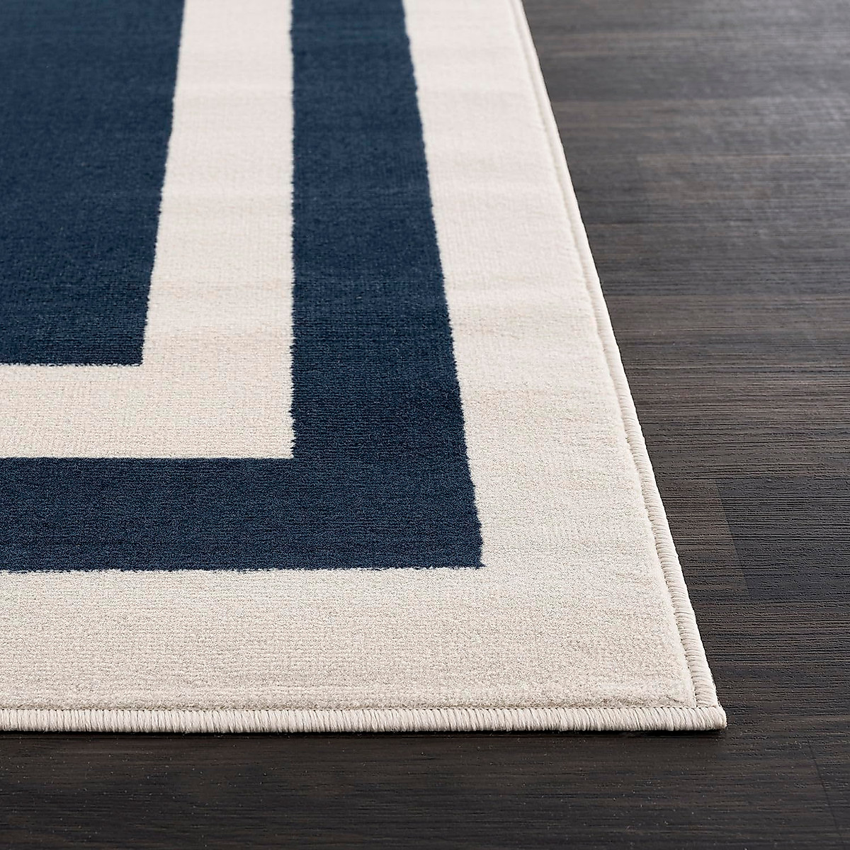 CAMILSON Bordered Navy Blue Rug 8x10 Area Rugs for Living Room Bedroom Kitchen Modern Soft Stain Resistant Non-Shedding Indoor Carpet (8 x 10 Navy Blue and Cream)