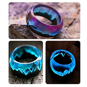 YLTPAJK Wooden Epoxy Ring, Wood Resin Ring, Glow Rings, Luminous Glow Ring Glowing in the Dark, Handmade Wooden Ring with Mountain for Man and Woman (6, purple)