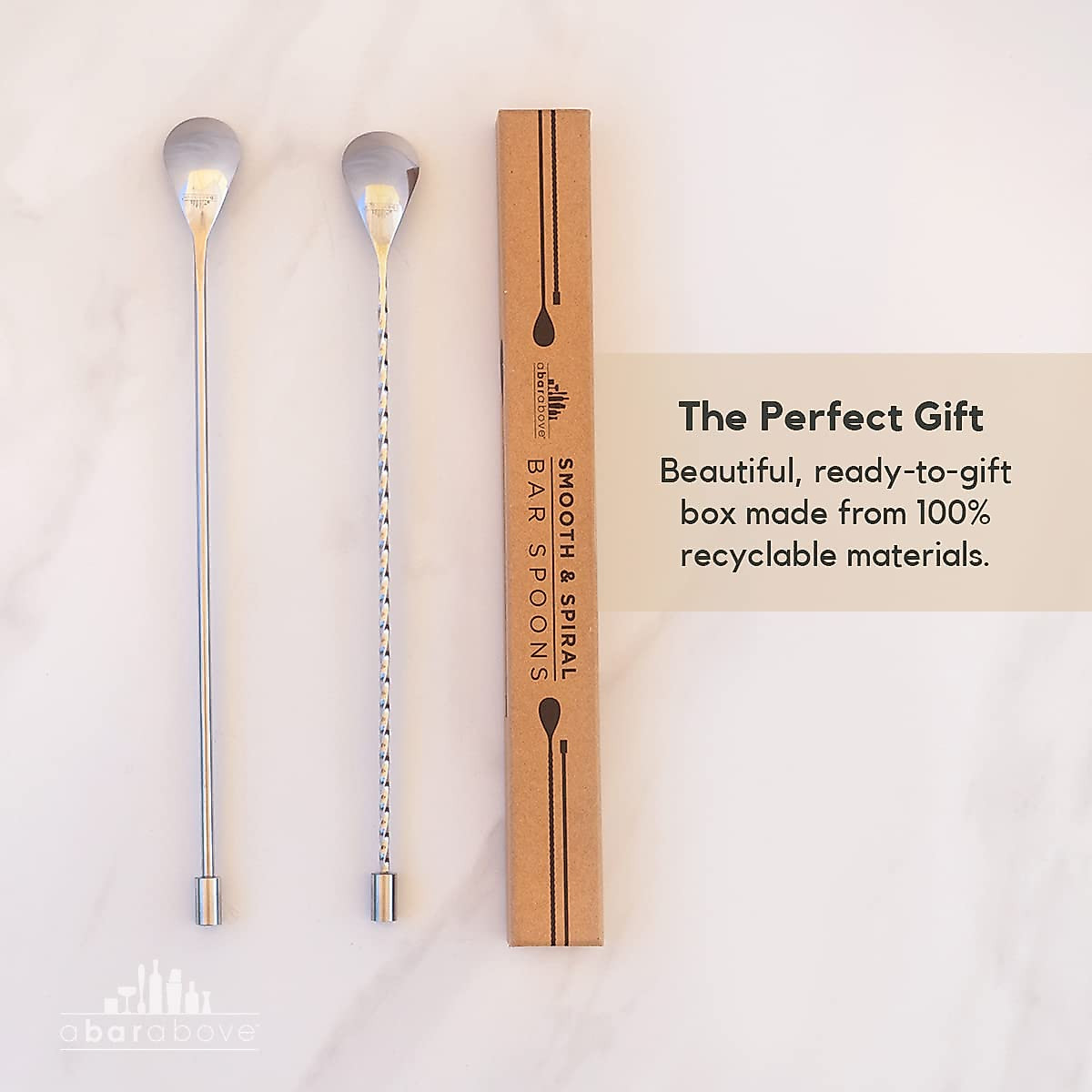 A Bar Above Bar Spoon Set – Drink Mixing Spoons for Mixing Glass or Shaker – Stainless Steel Cocktail Stirrer Set – Heavyweight Drink Stirrers – Professional-Quality Mixing Spoon Set (12”, Set of 2)