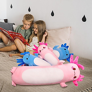 Auspicious beginning 35.4inch Cute Axolotl Stuffed Animal Plush Pillow, Soft Kawaii Cat face Newt Plush Toy Body Pillow Gifts (Pink Salamander)